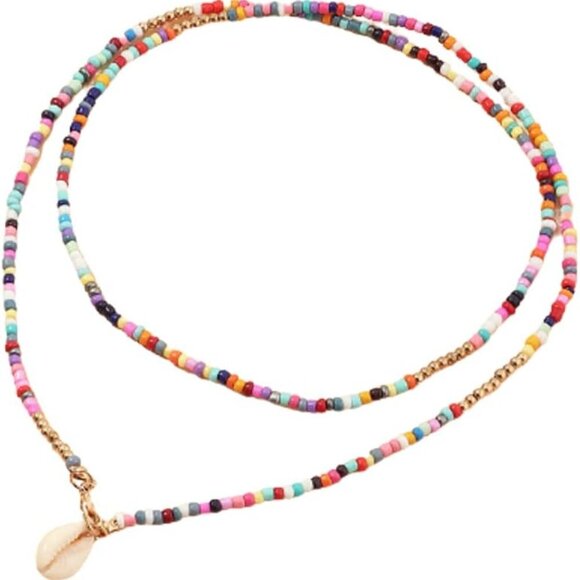 Other | Boho Rainbow Beaded Necklace Layered Neck Chain Multi Color ...